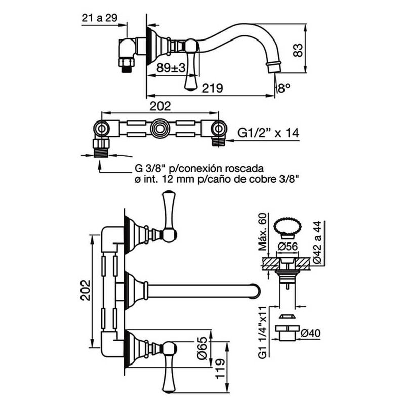 Griferia de Lavatorio Pared Cromo Liberty Fv 203/46 | Construya ...